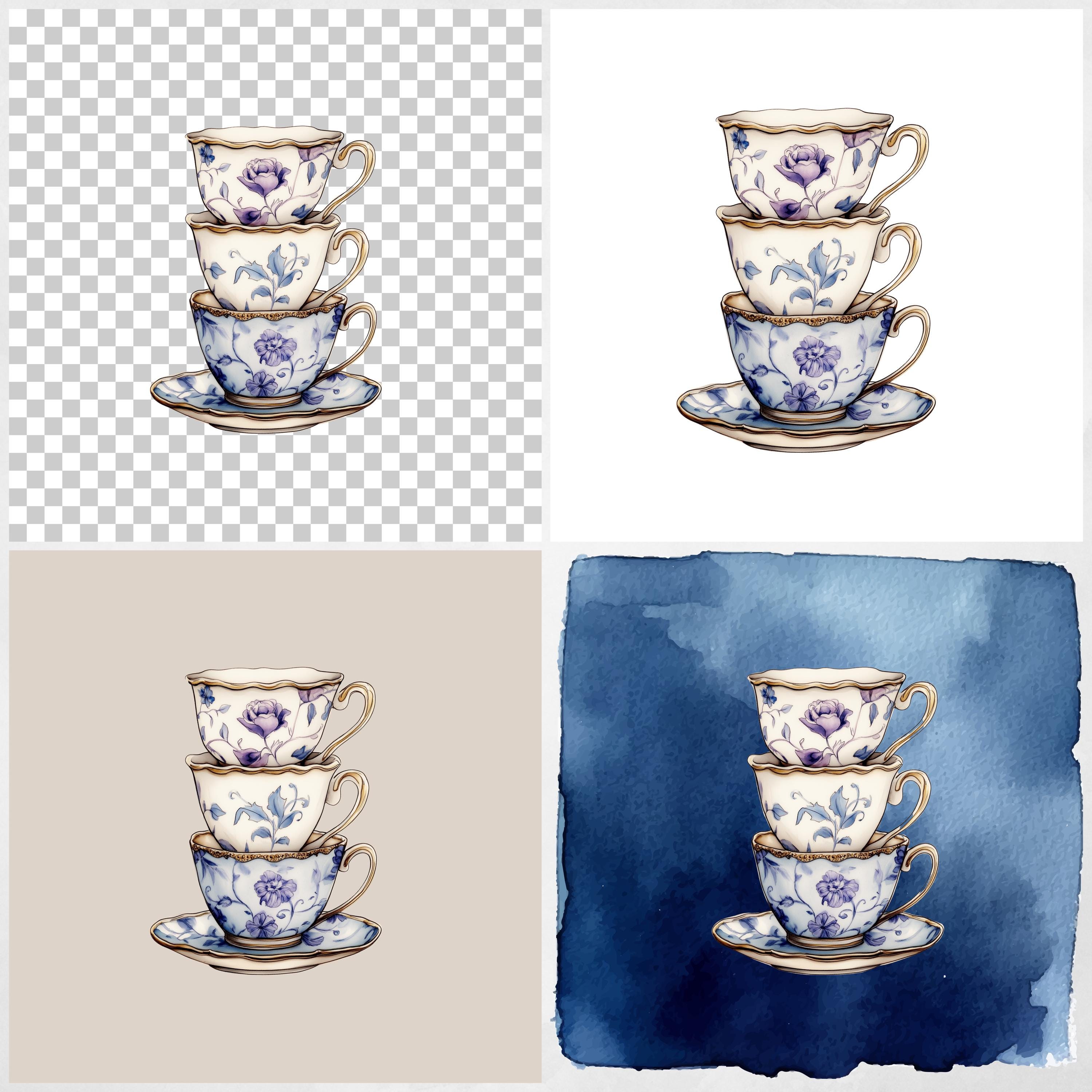 Stacked Tea Cups Clipart, Vintage Watercolor Digital Download for ...