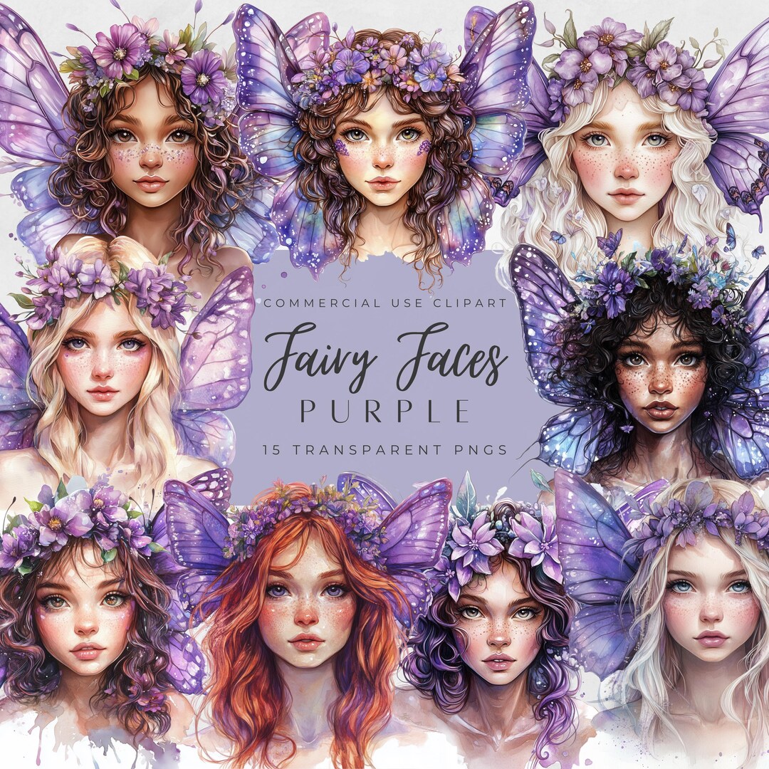 Purple Fairy Faces Clipart, Fantasy Fairy Lunar PNG, Halloween ...