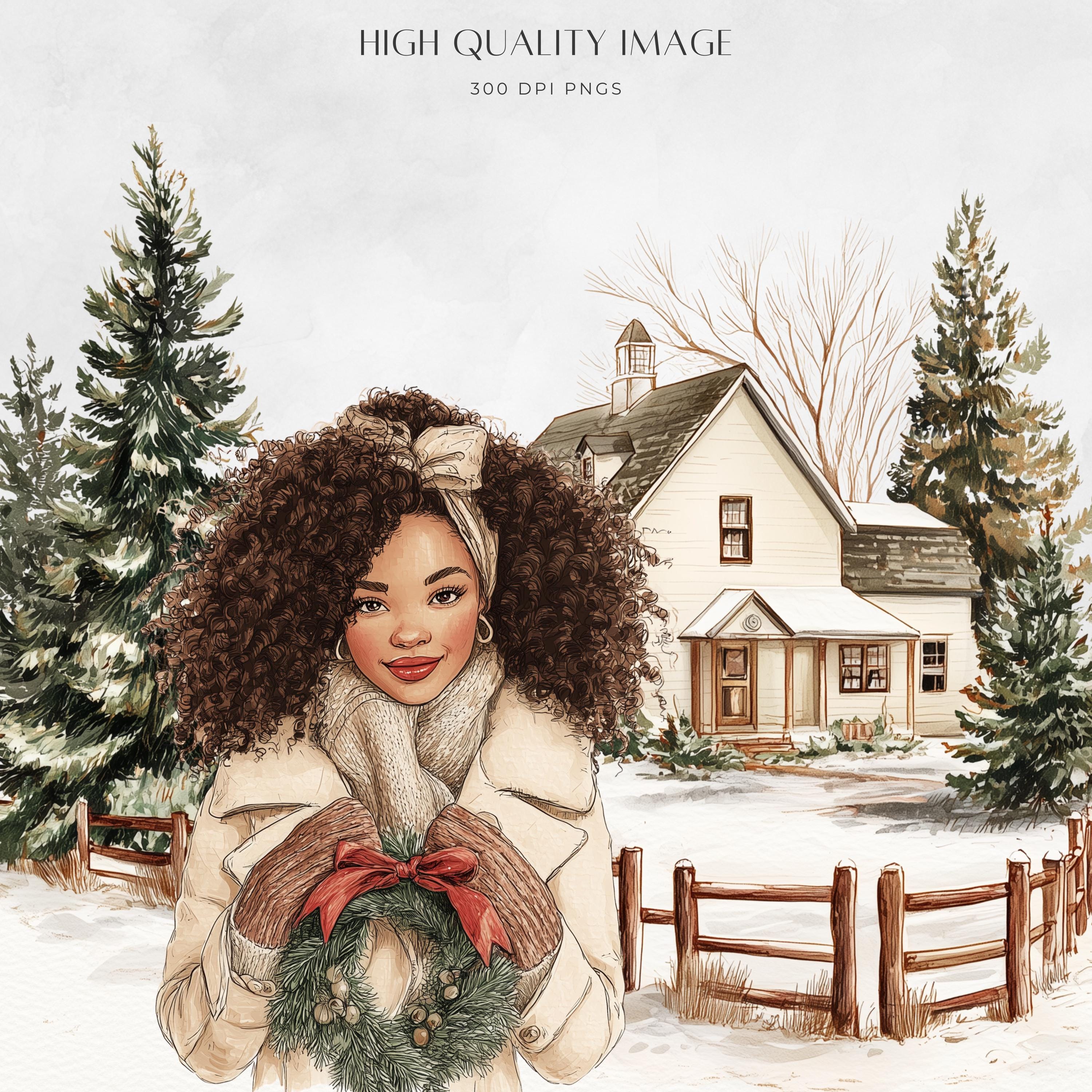 Watercolor Christmas Farmhouse Clipart Bundle, Rustic Winter PNG ...