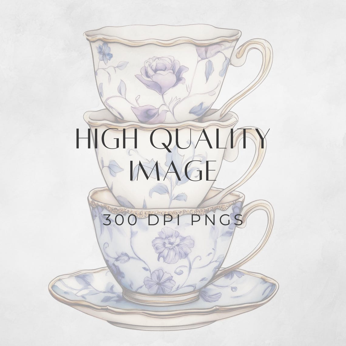 Stacked Tea Cups Clipart, Vintage Watercolor Digital Download for ...