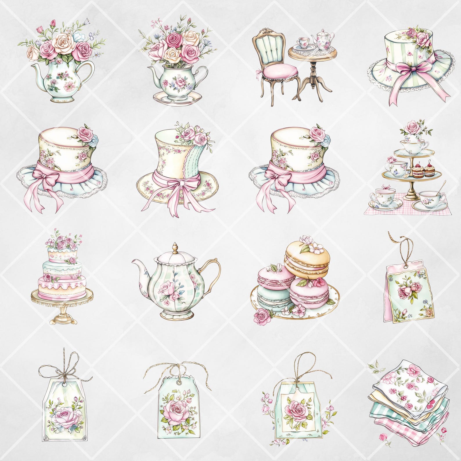 Afternoon Tea Clip Art, Vintage Floral PNG, High Tea Invitations ...