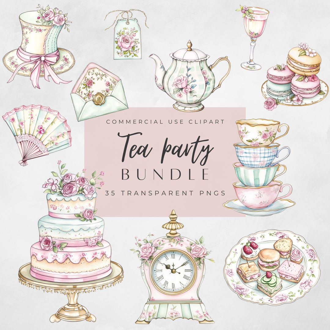 Afternoon Tea Clip Art, Vintage Floral PNG, High Tea Invitations ...