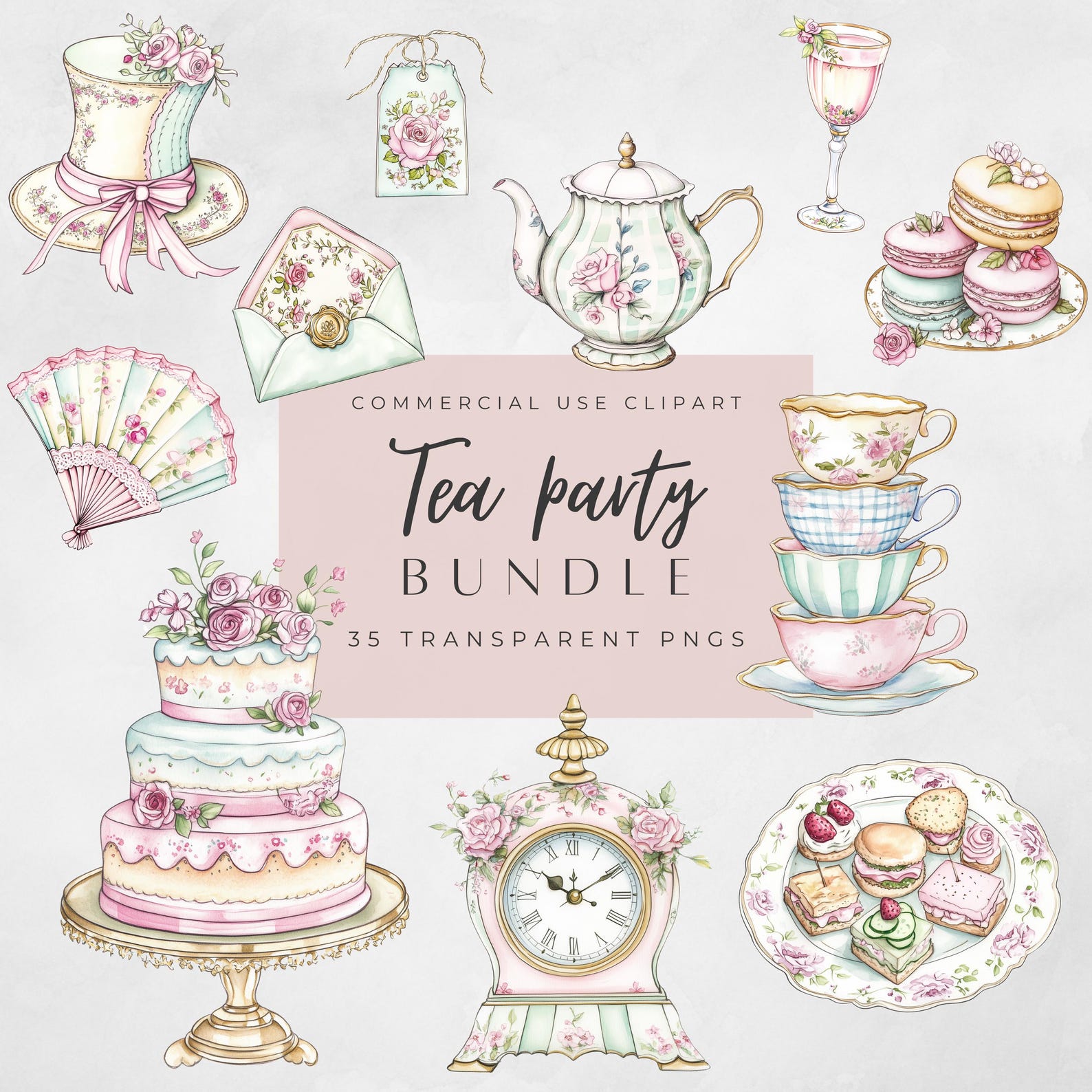 Afternoon Tea Clip Art, Vintage Floral PNG, High Tea Invitations ...