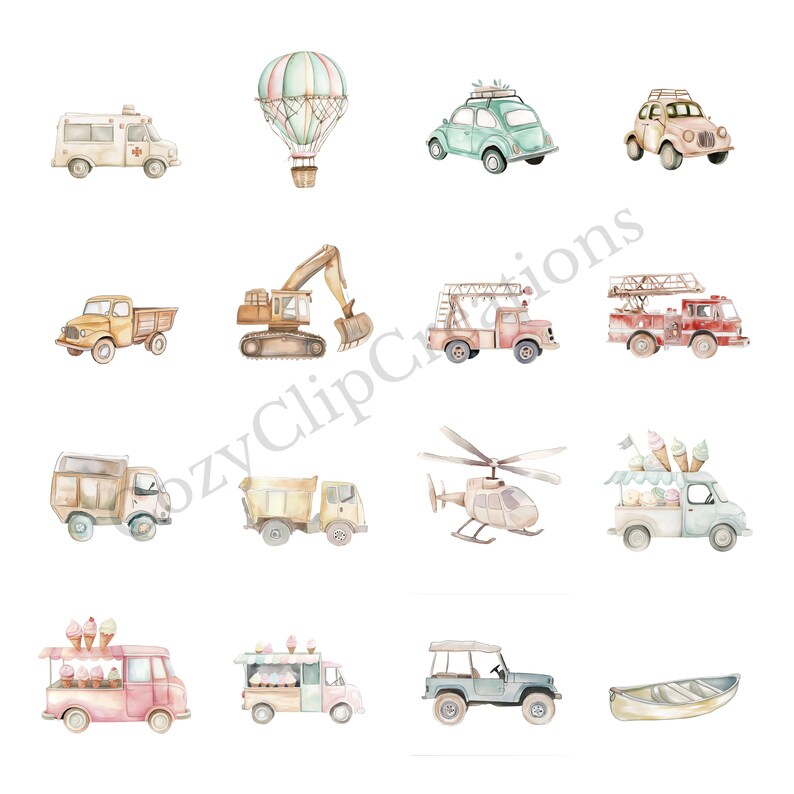 Watercolor Transport Alphabet Clipart Bundle | Vehicle Themed PNG Set ...