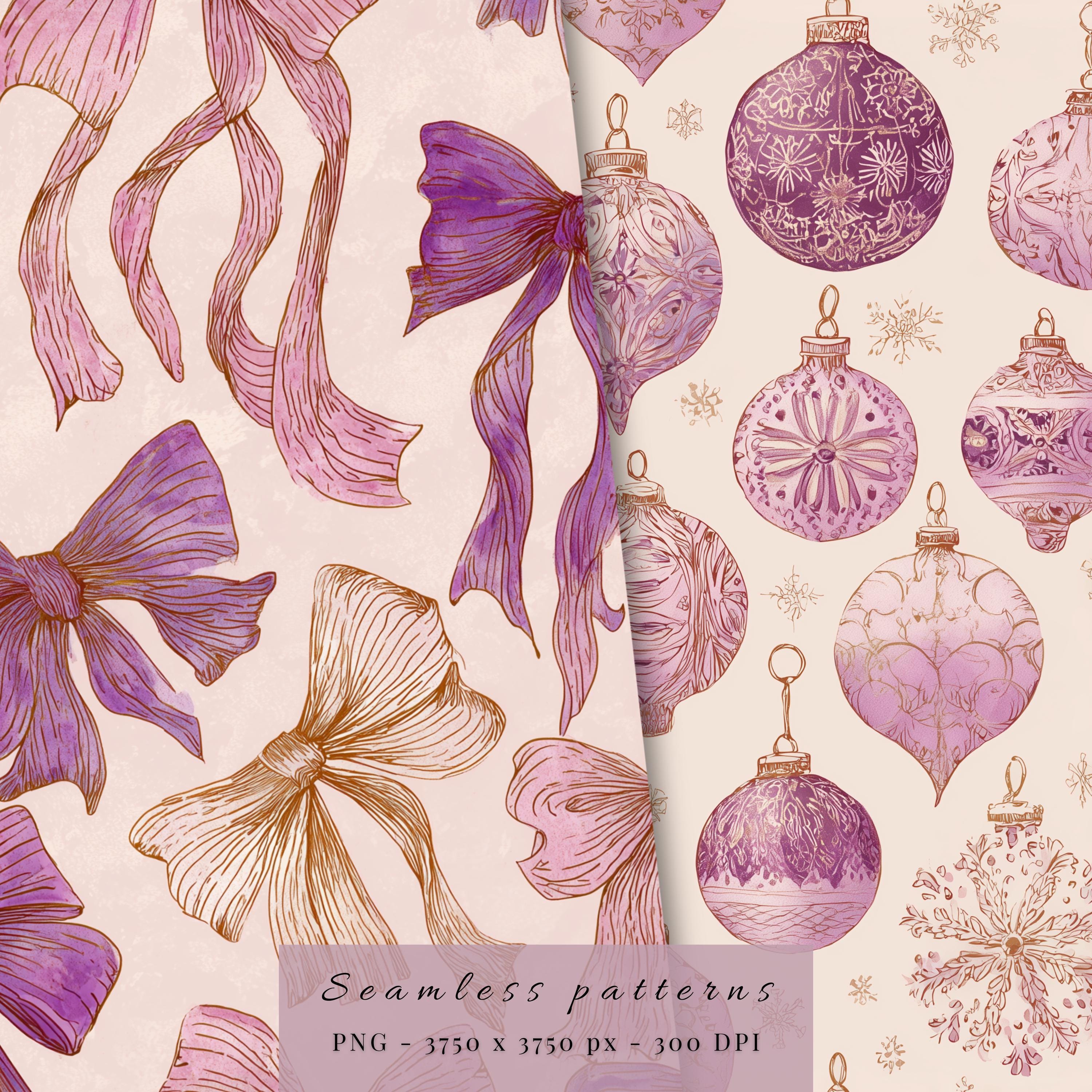 Pink Toile Watercolor Christmas Patterns, Grandmillennial Xmas Toile De ...