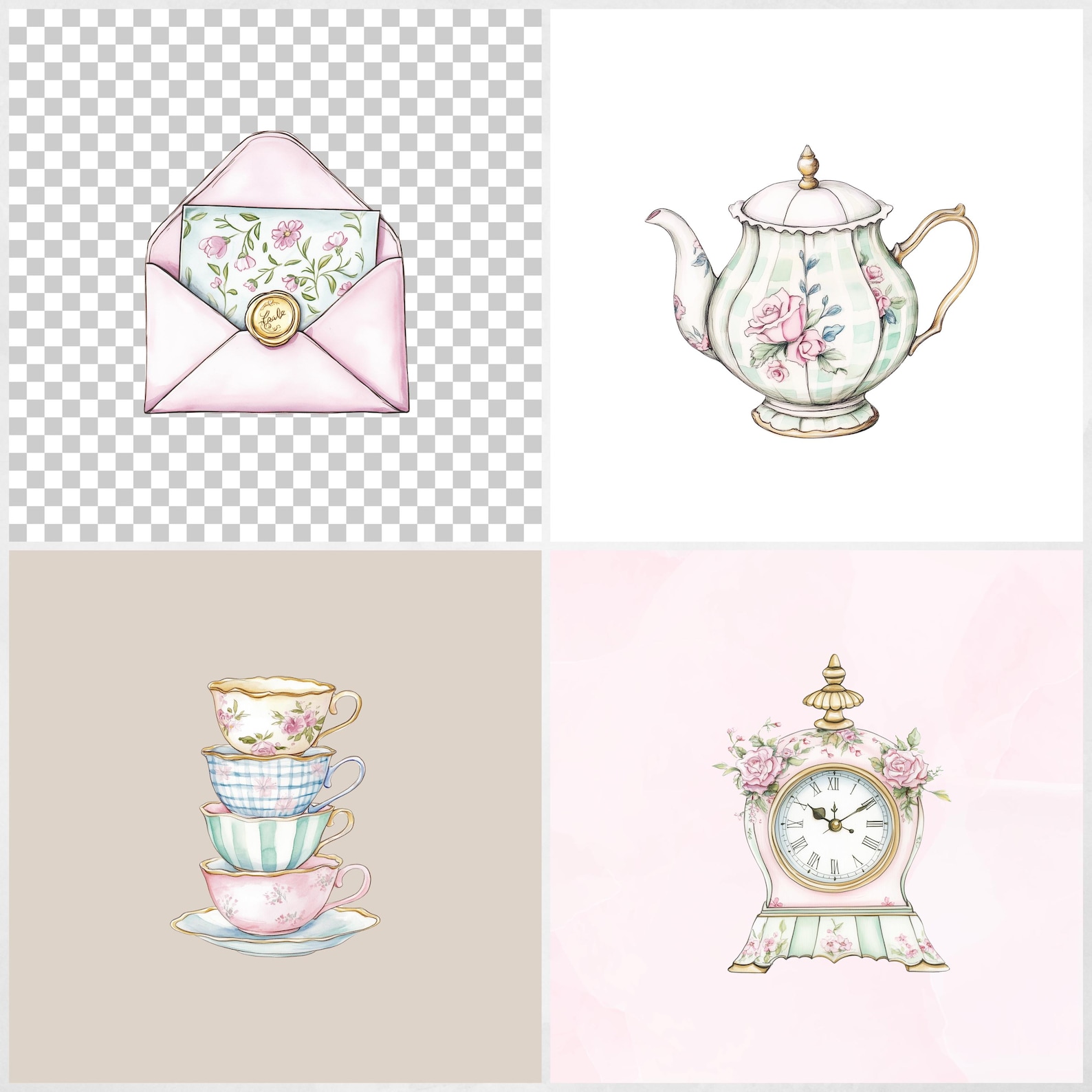 Afternoon Tea Clip Art, Vintage Floral PNG, High Tea Invitations ...