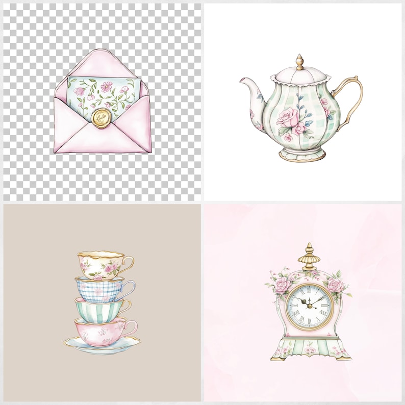 Afternoon Tea Clip Art, Vintage Floral PNG, High Tea Invitations ...