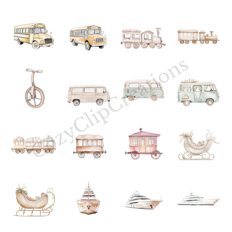 Watercolor Transport Alphabet Clipart Bundle | Vehicle Themed PNG Set ...