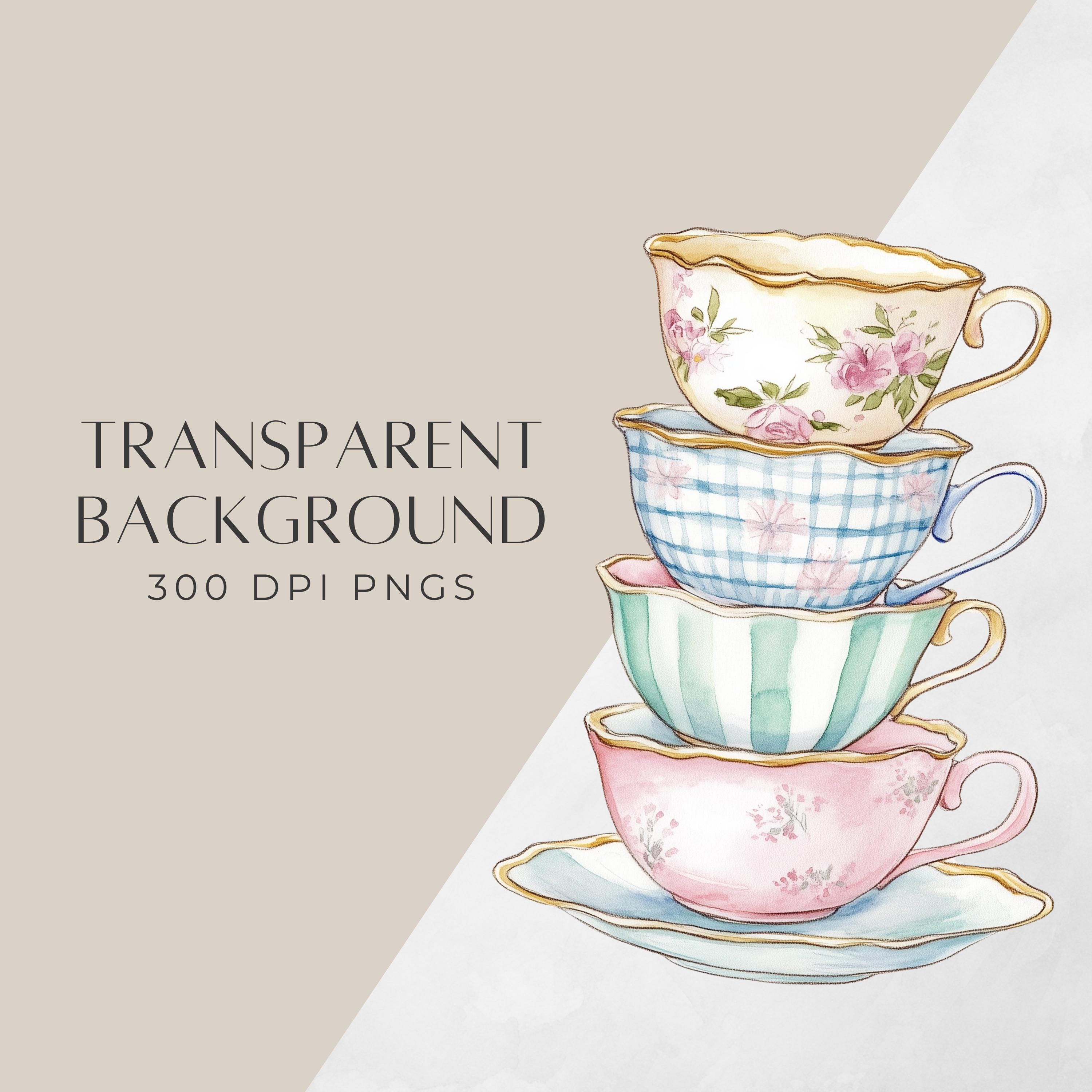 Stacked Tea Cups Clipart, Vintage Watercolor Digital Download for ...