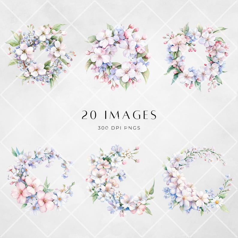 Spring Blossom Watercolor Clipart, Floral Frames and Wreaths ...