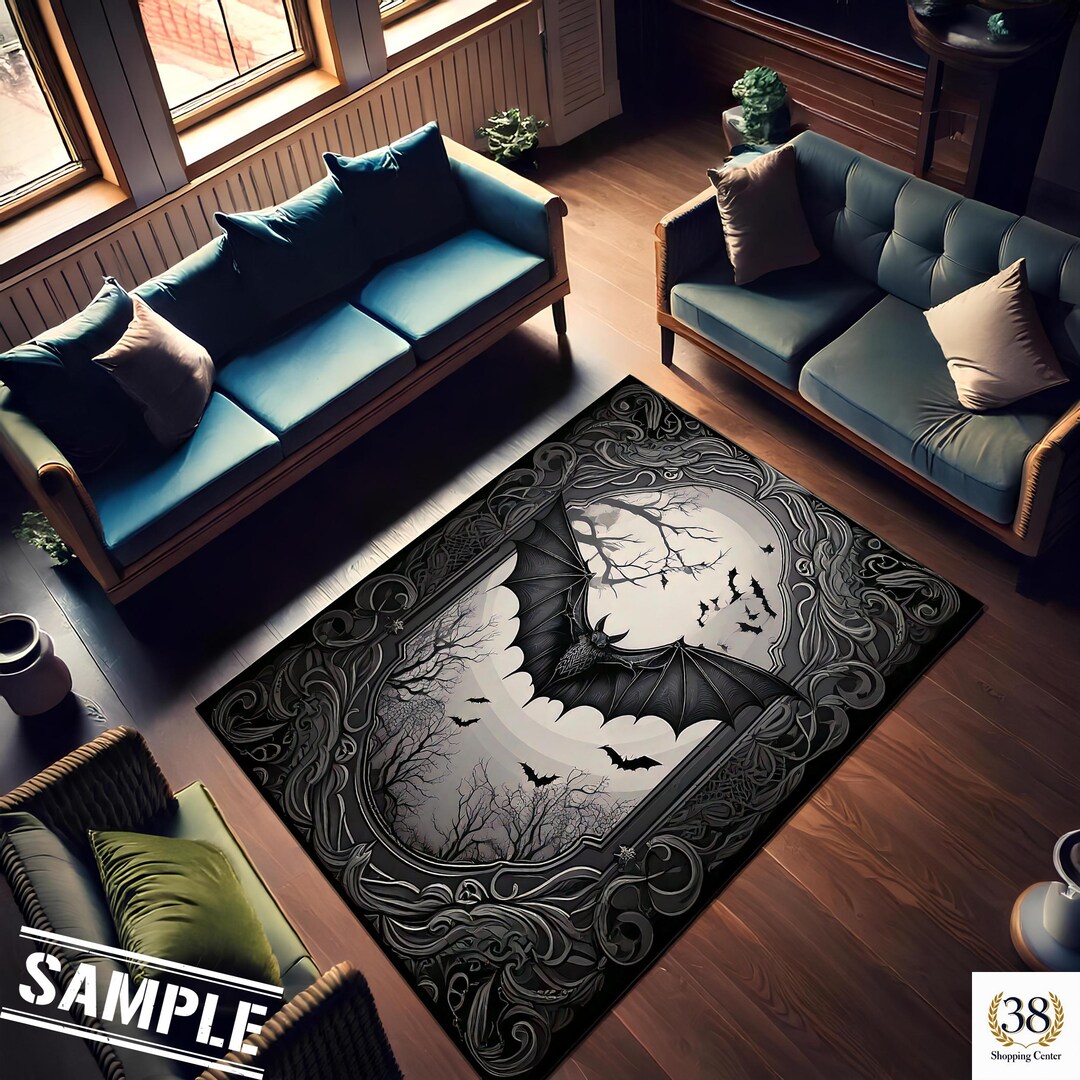 Dark Bat Rug for Witchy Room Decor, Gothic Rug for Goth Room Decor ...