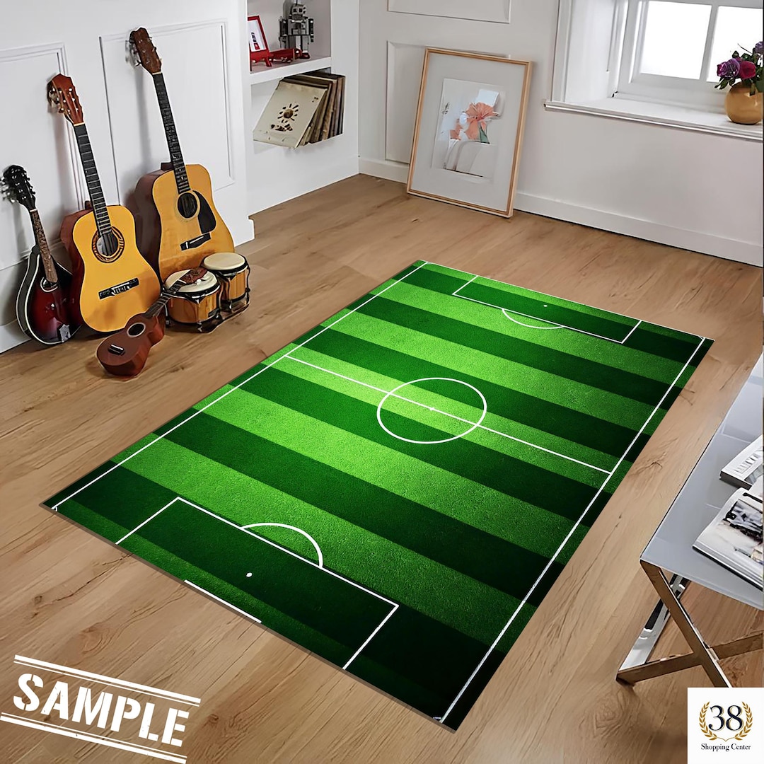 Football, Soccer Field Printed Area Rug, Washable Football Field Rug ...