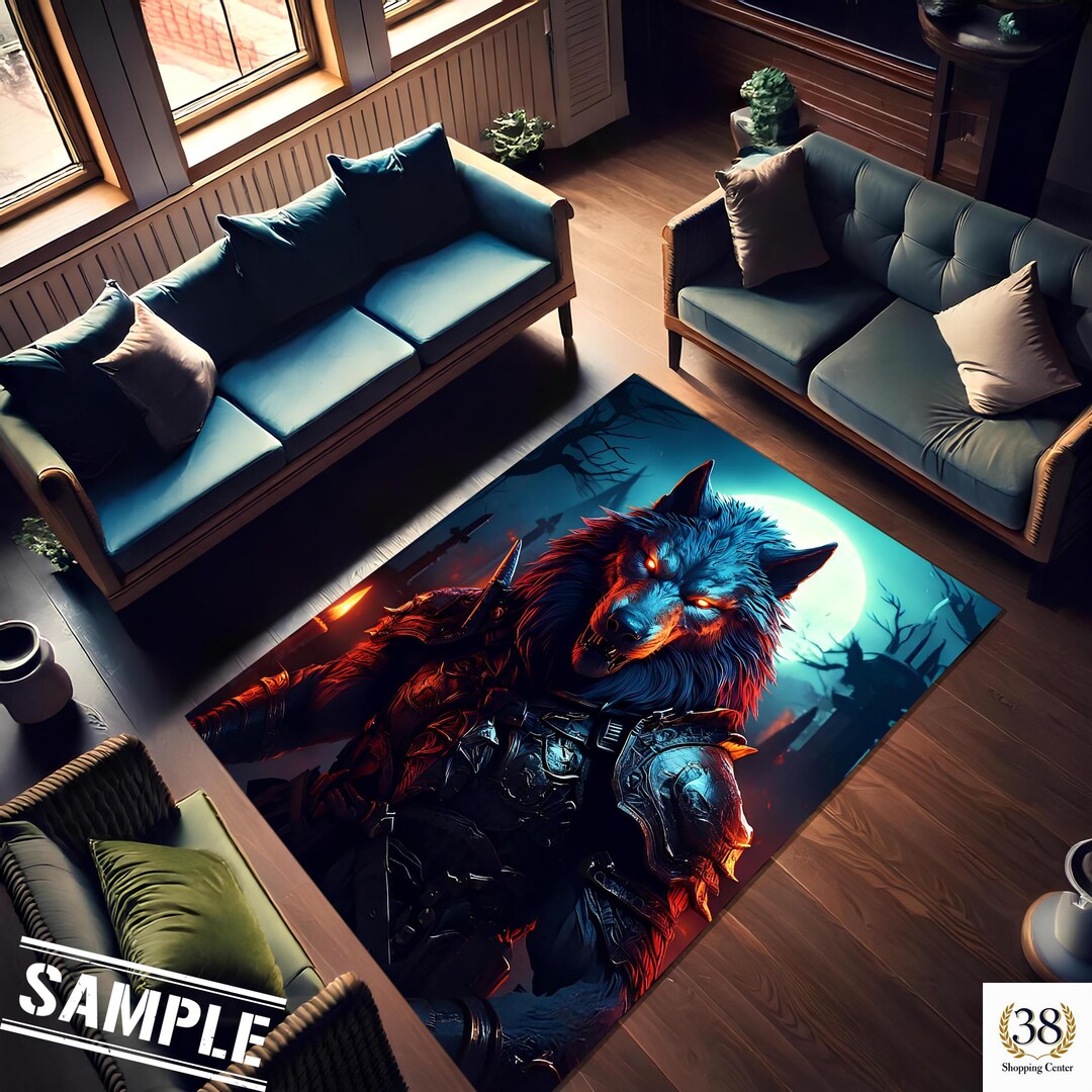 Dark Soul Wolf Gothic Warrior Wolf Rug, King Wolf Rug for Gothic Room ...