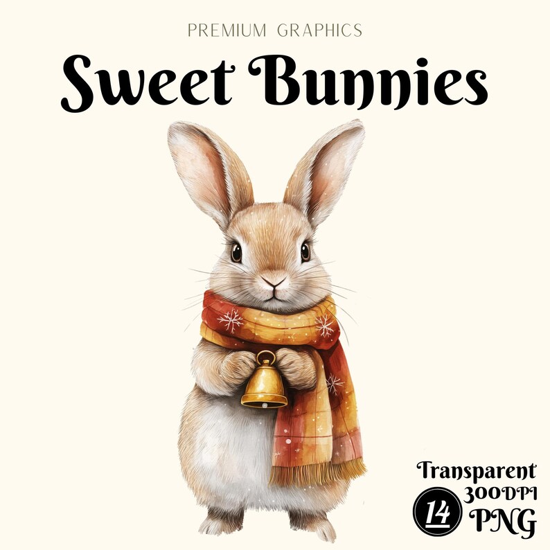 Christmas Bunny Clipart Set,watercolor Rabbit PNG, Cute Cristmast ...