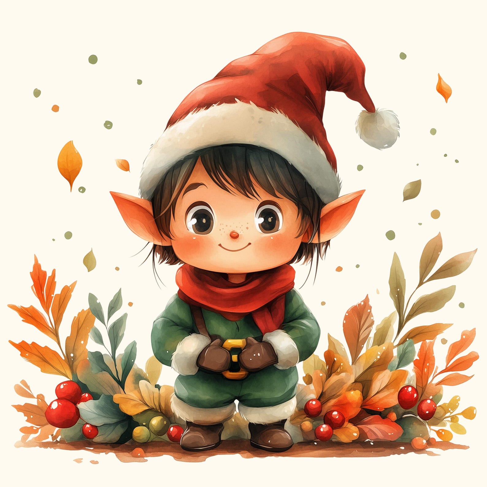 18 cliparts PNG aquarelle de lutin de Noël, illustration de lutin de ...