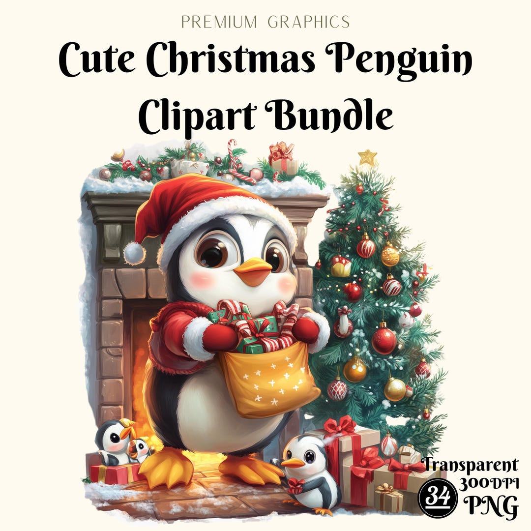 Christmas Penguin Clipart Bundle, Cute Penguin Clipart Bundle,festive ...