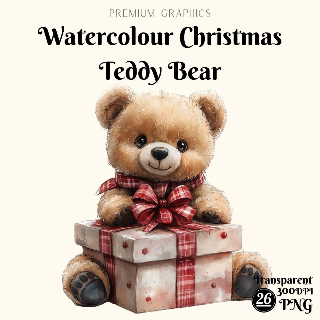 Watercolor Christmas Teddy Bear Clipart, 26 PNG Festive Bears With ...