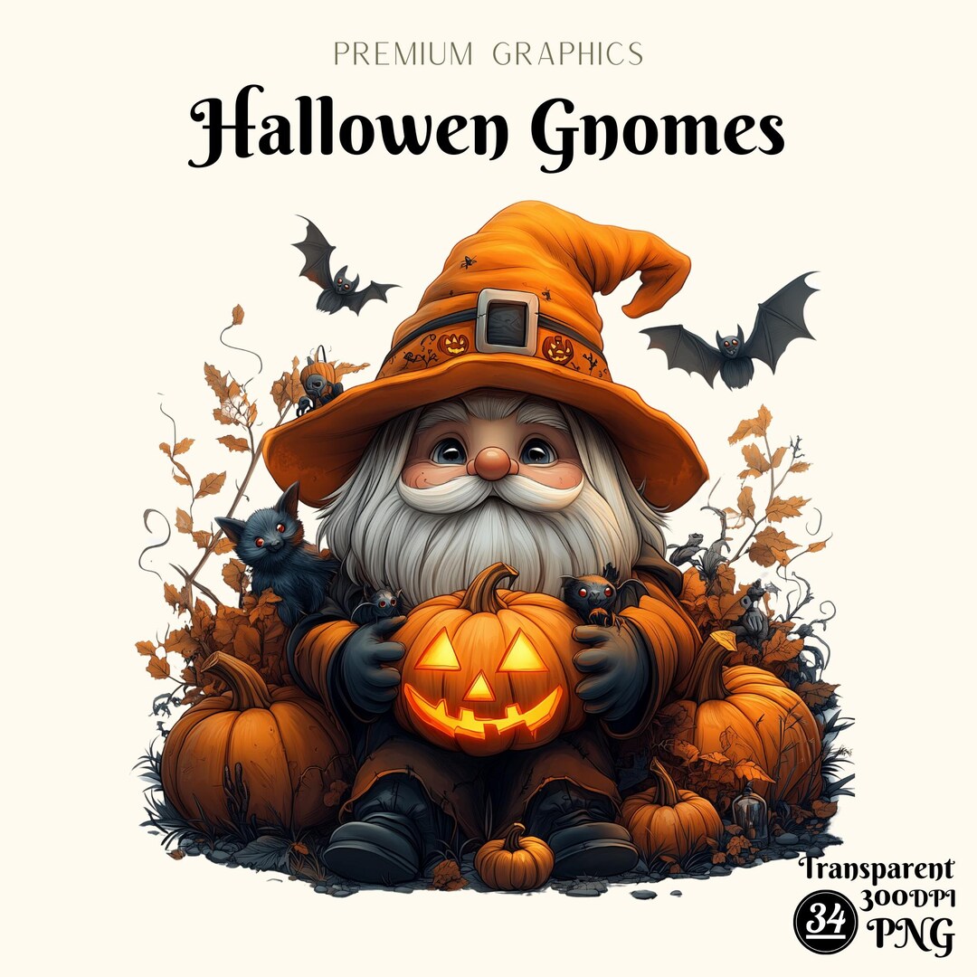 Halloween Gnomes Clipart, Pumpkin Gnome Clipart, Witch Hat Gnome ...