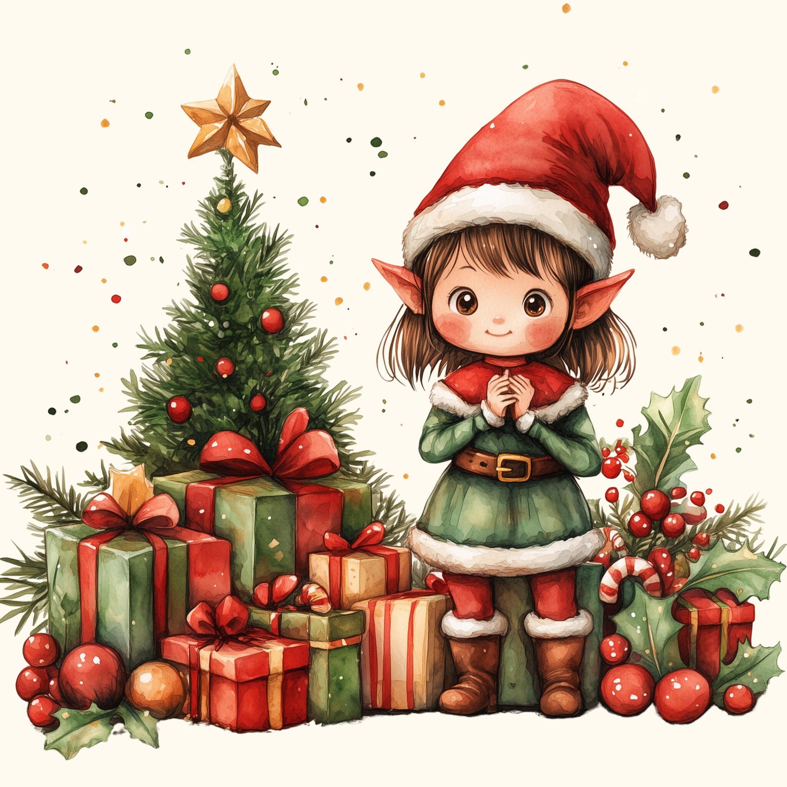 18 cliparts PNG aquarelle de lutin de Noël, illustration de lutin de ...