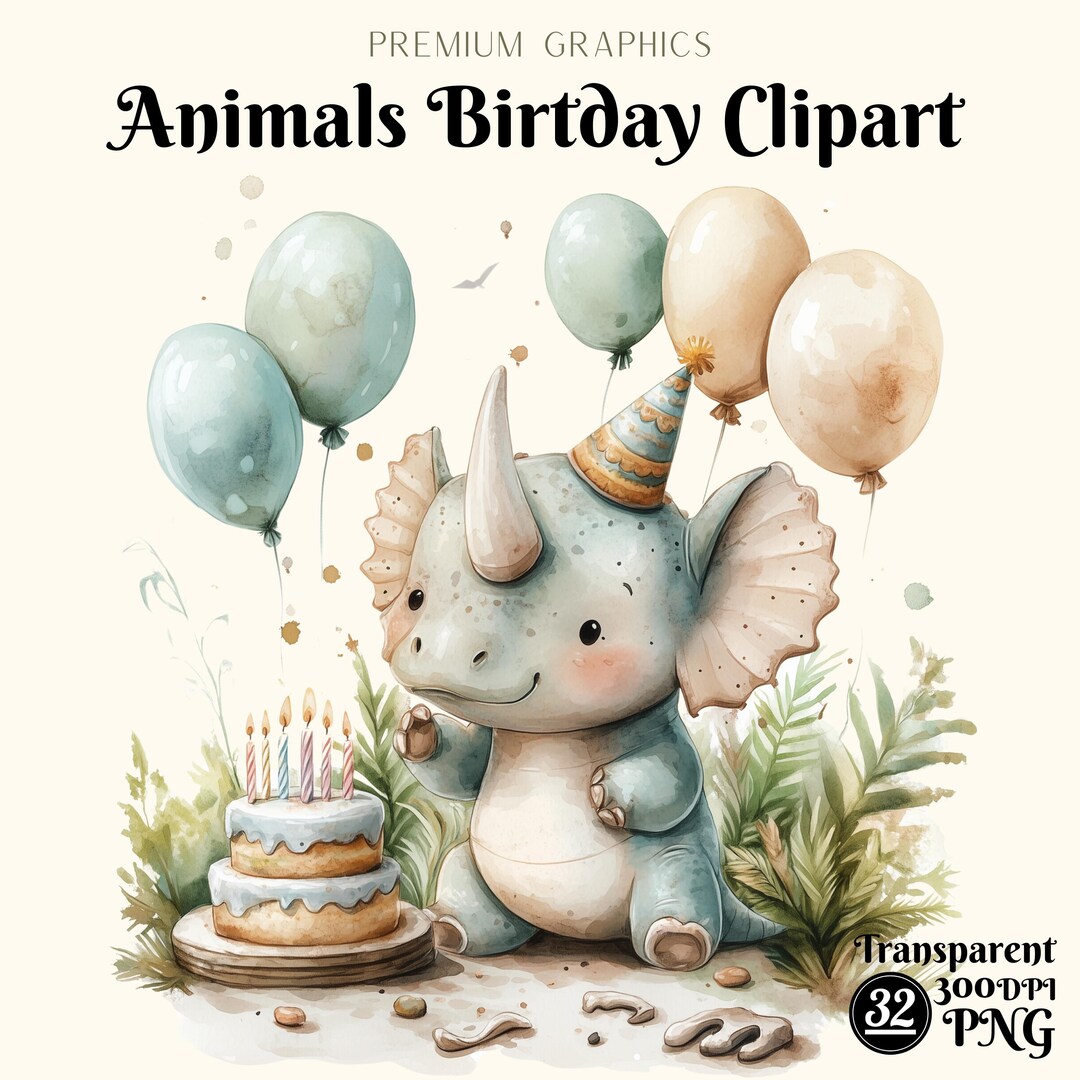 Adorable Birthday Animals Clipart Set Cute Animals With Balloons and ...