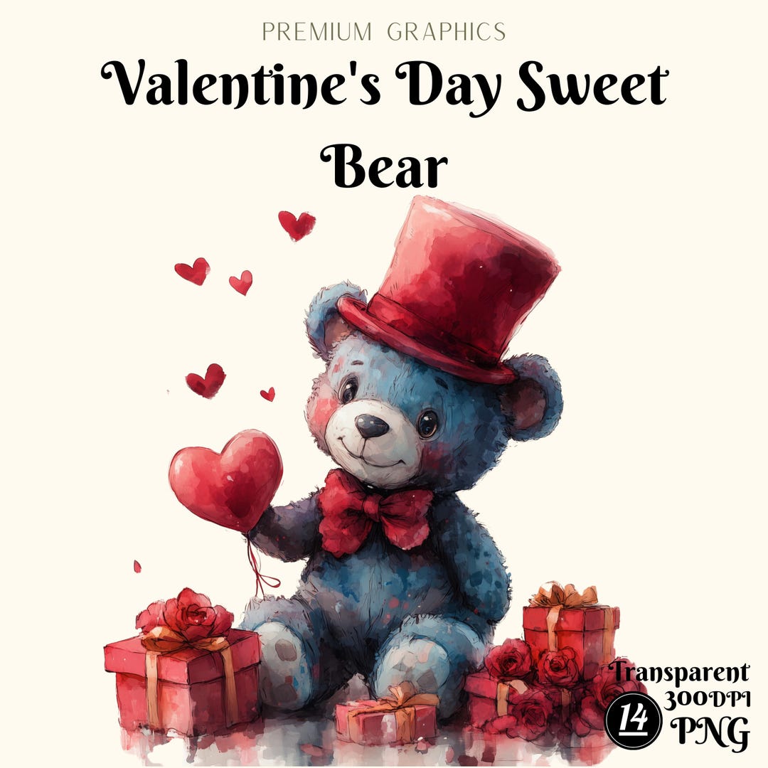 Valentine's Day Bear Clipart, Cute Teddy Bear Clipart, Sweet Bear ...
