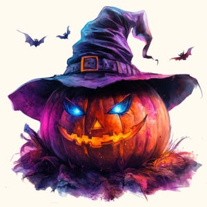 Cute Halloween Pumpkin Clipart, Witch Hat Pumpkin Clipart, Spooky Jack ...