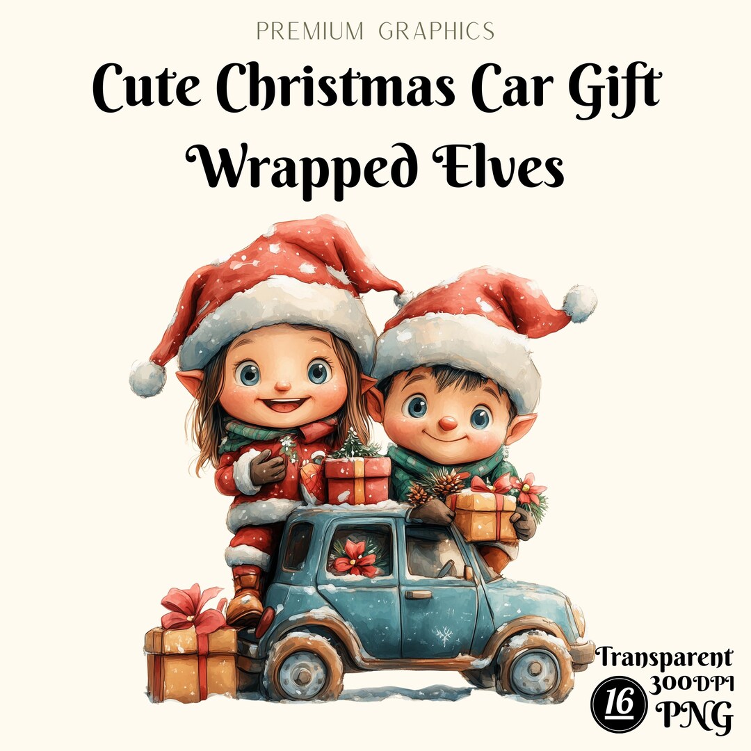 Watercolor Christmas Elf Clipart Set,png Festive Elves in Cars, Cute ...