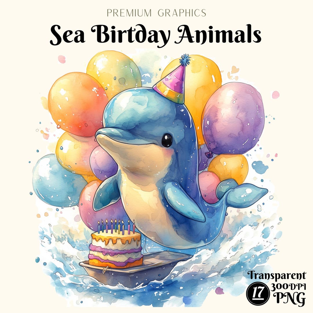 Sea Birthday Animals Clipart | Cute Dolphin, Starfish & Friends With ...