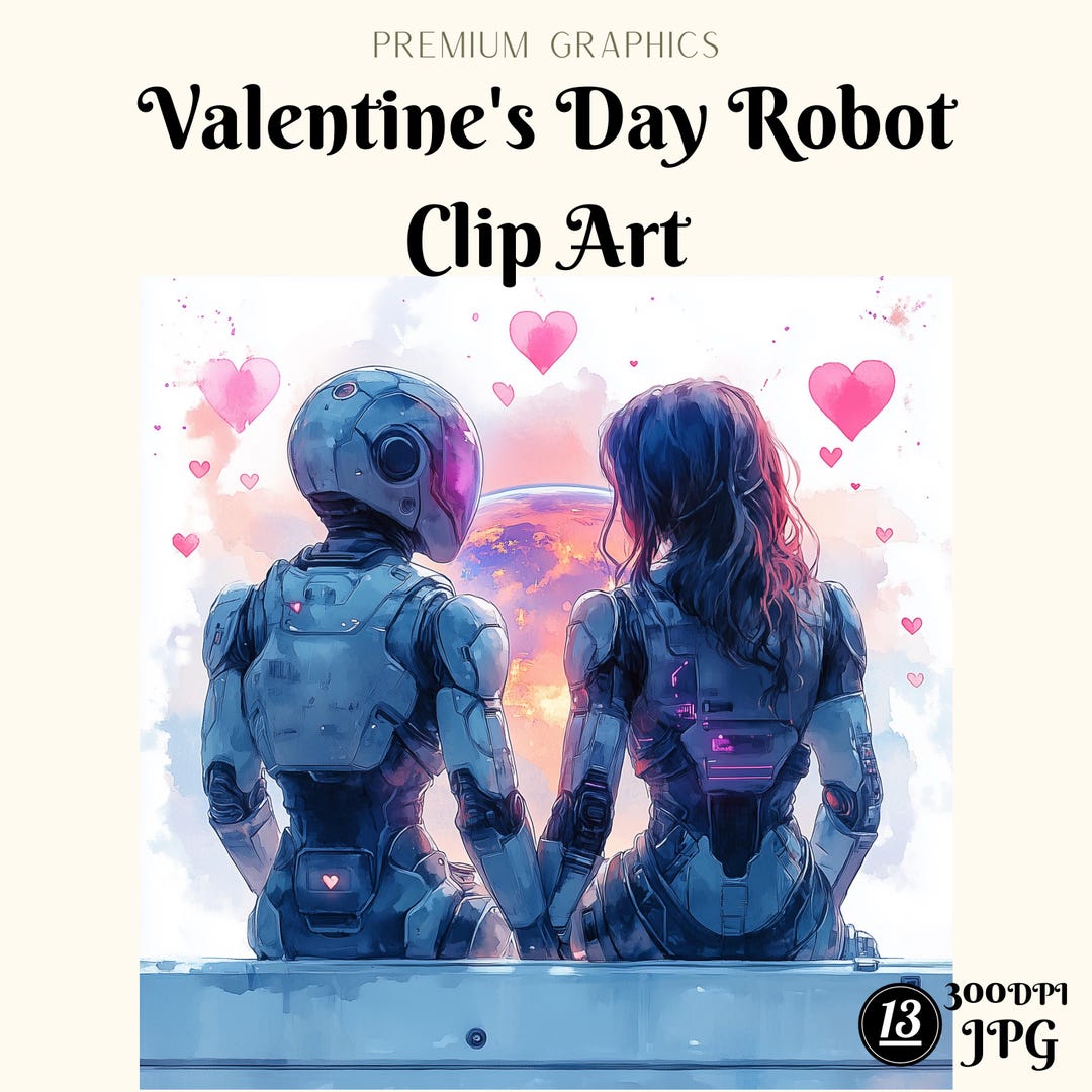 Valentines Day Robot Clipart, Robot Love Clipart, Festival Robots ...