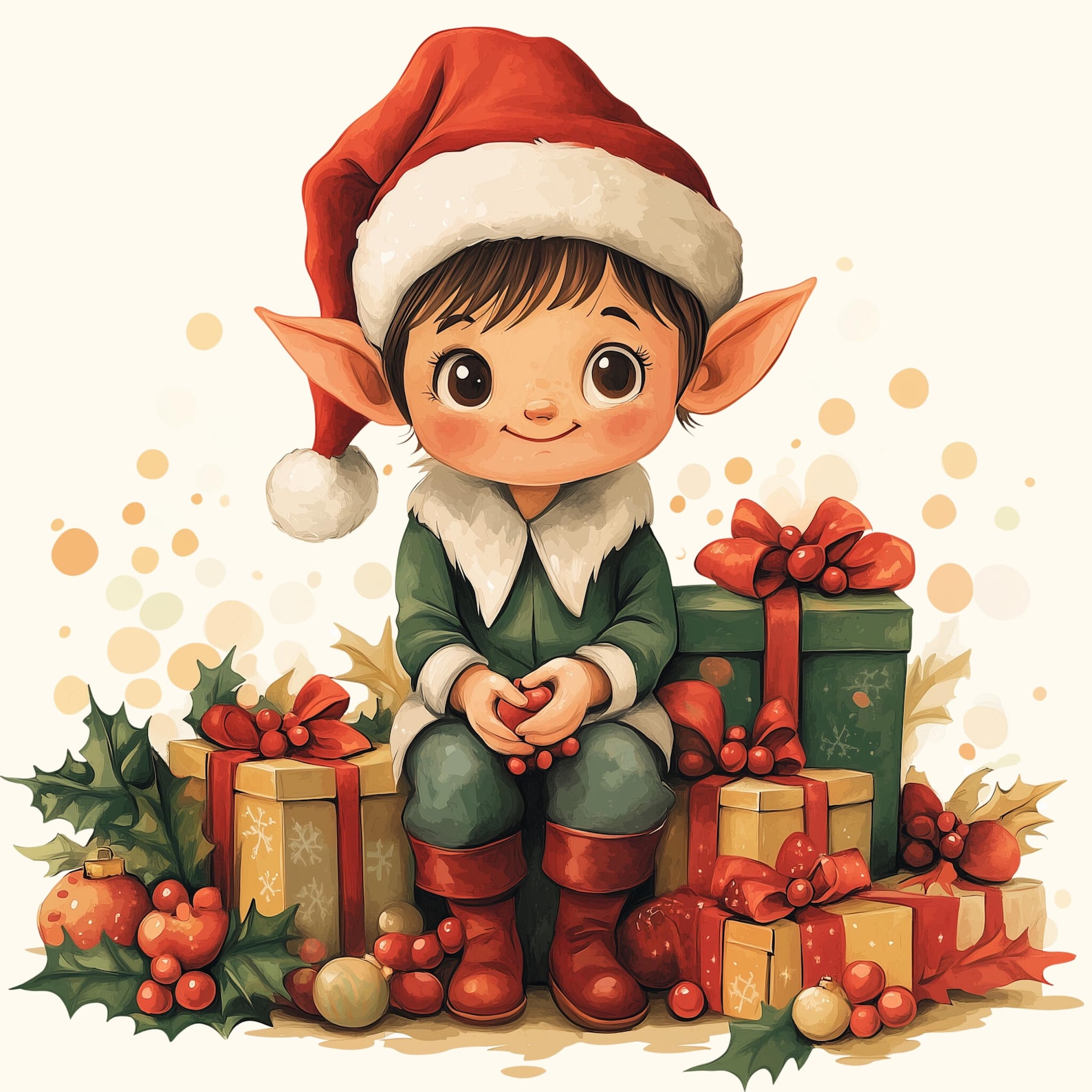 18 cliparts PNG aquarelle de lutin de Noël, illustration de lutin de ...