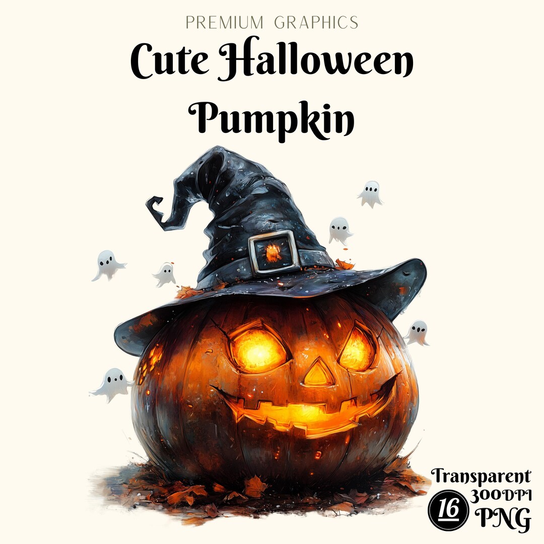Cute Halloween Pumpkin Clipart, Witch Hat Pumpkin Clipart, Spooky Jack ...