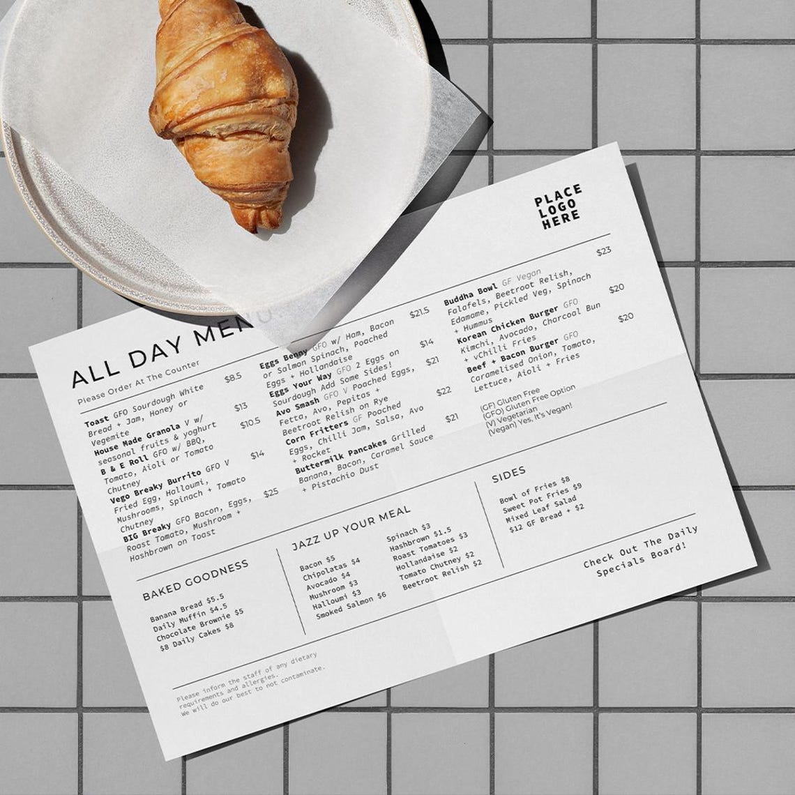 Trendy Modern Cafe Menu Design A4 Canva Download Template 2 Page ...