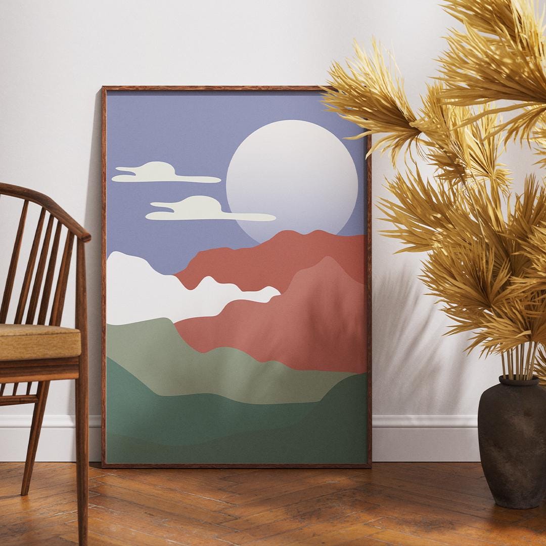 Abstract Mountain Vector Wall Art Print Illustration, Colourful Wall ...