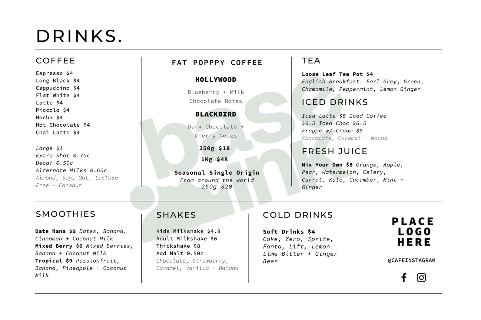 Trendy Modern Cafe Menu Design A4 Canva Download Template 2 Page ...