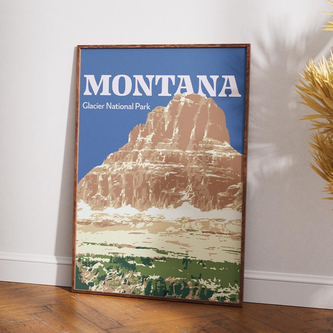 Vintage Montana Mountain Art Print | Glacier National Park Wall Decor ...