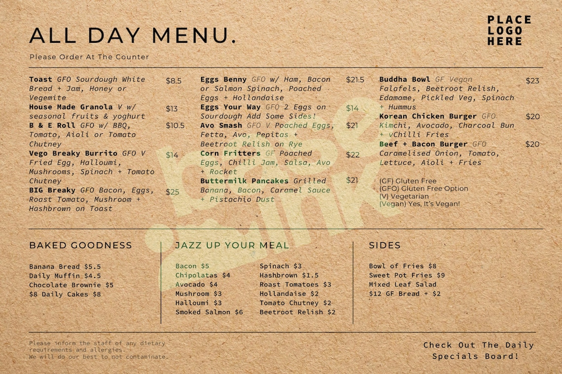 Trendy Modern Cafe Menu Design A4 Canva Download Template 2 Page ...