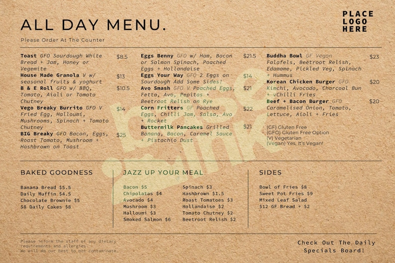 Trendy Modern Cafe Menu Design A4 Canva Download Template 2 Page ...