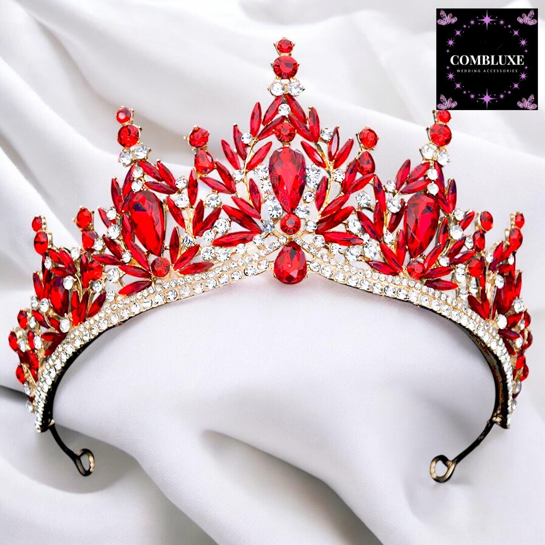 Red Ruby Bridal Tiara, Renaissance Crystal Baroque Tiara Crown, Crystal ...