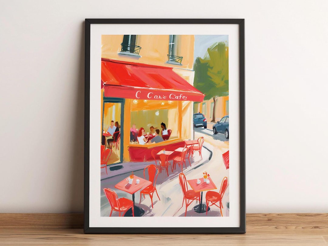 Parisian Cafe Painting Wall Art, Paris Watercolor France Travel Poster ...