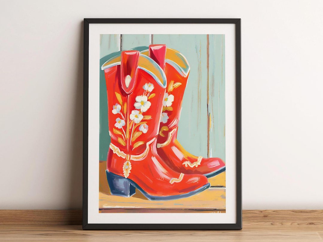 Retro Western Red Cowboy Boots Print, Digital Download Wall Art ...
