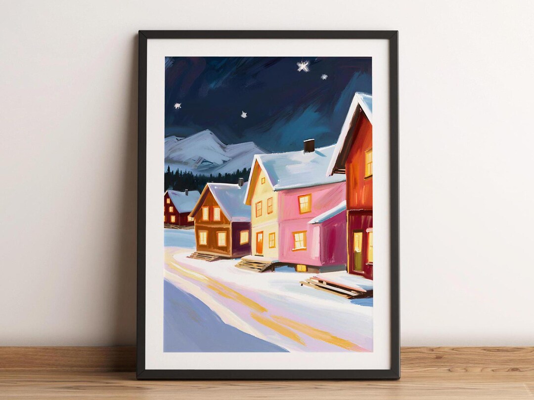 Scandinavian Snowy Northern Town Poster, Norway Digital Print Wall Art ...