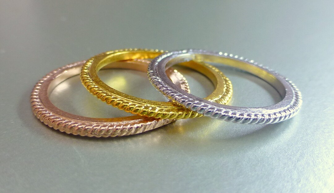 Gold Stacking Rings. 14k Gold. Textured Bands. - Etsy