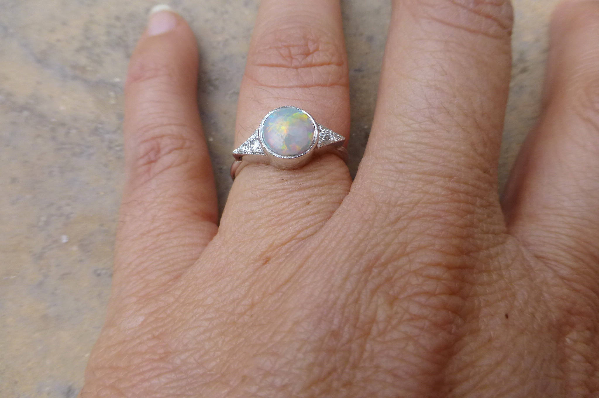 Opal engagement ring. Round opal ring with diamond ring. | Etsy