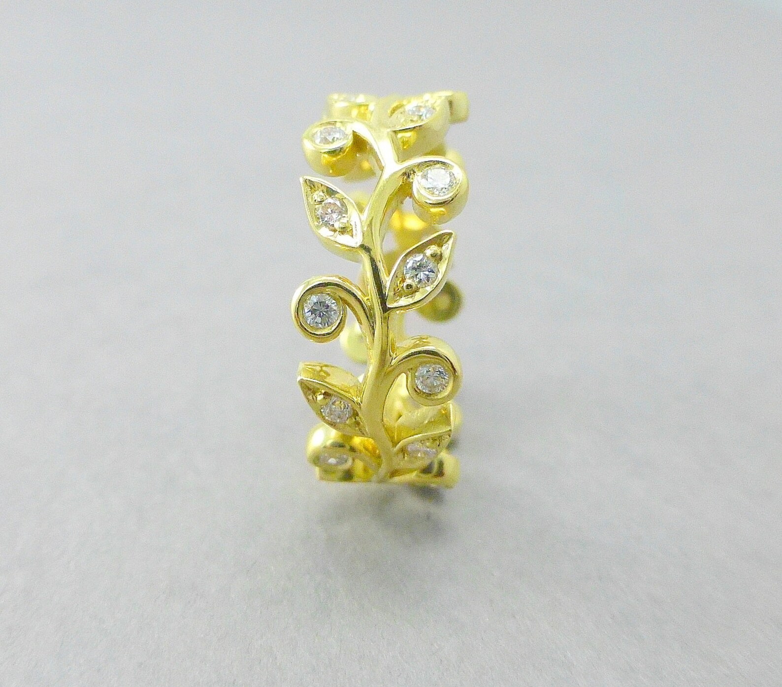 Buy Leaf and Diamond Engagement Ring. 18k Yellow Gold Anniversary Band ...