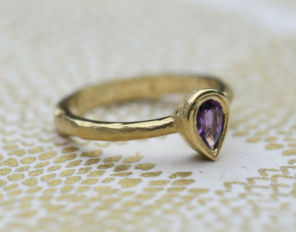 Purple Sapphire Ring. Pear Shape Sapphire Ring. 18k Yellow - Etsy