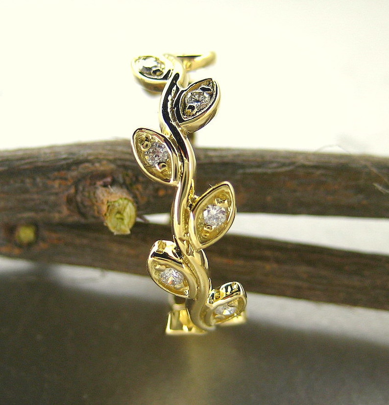 Engagement Diamond Leaf Ring. 14k Yellow Gold Leaf Ring. Leaf - Etsy