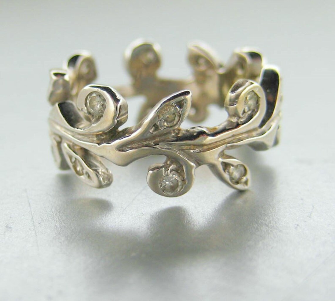 Engagement Ring With Vines and Diamond. Vine Wedding Band. - Etsy