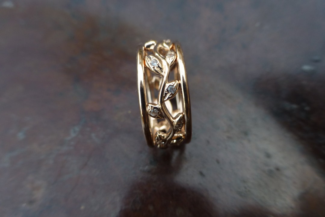 Engagement Ring Set With Leaves. Leaf Ring With Diamonds. 14k Yellow ...