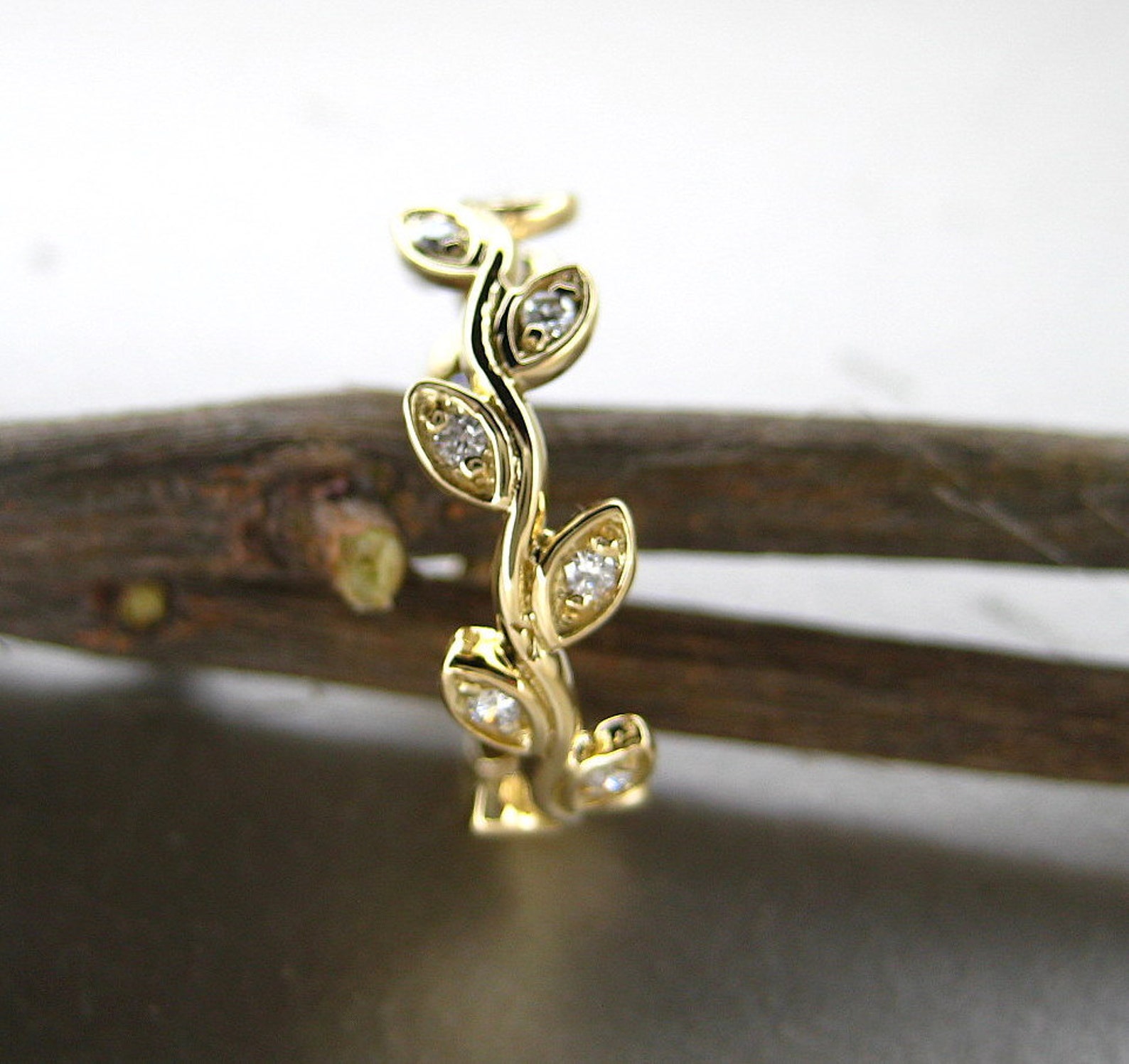 Engagement Diamond Leaf Ring. 14k Yellow Gold Leaf Ring. Leaf - Etsy