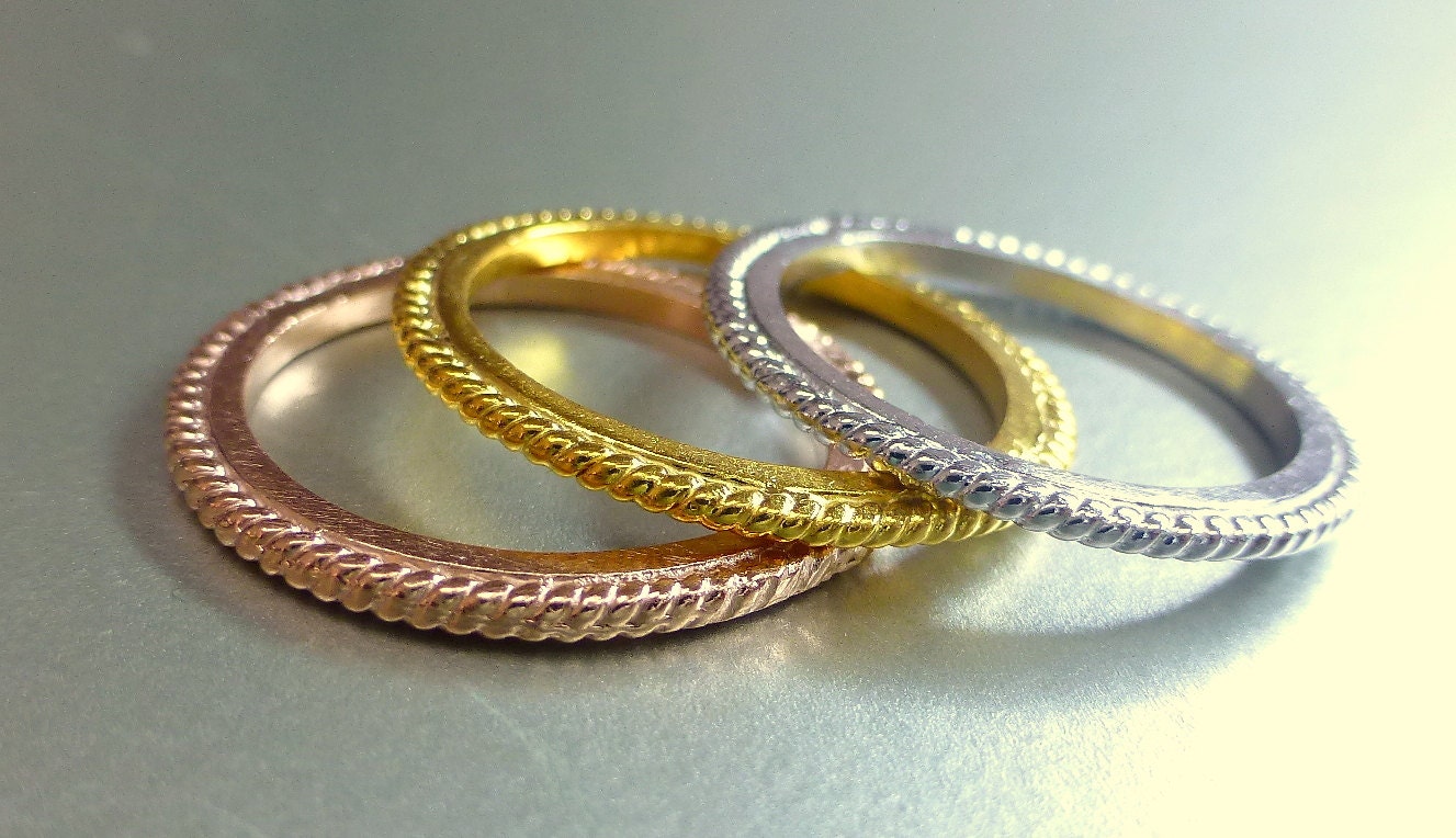 Gold Stacking Rings. 14k Gold. Textured Bands. - Etsy